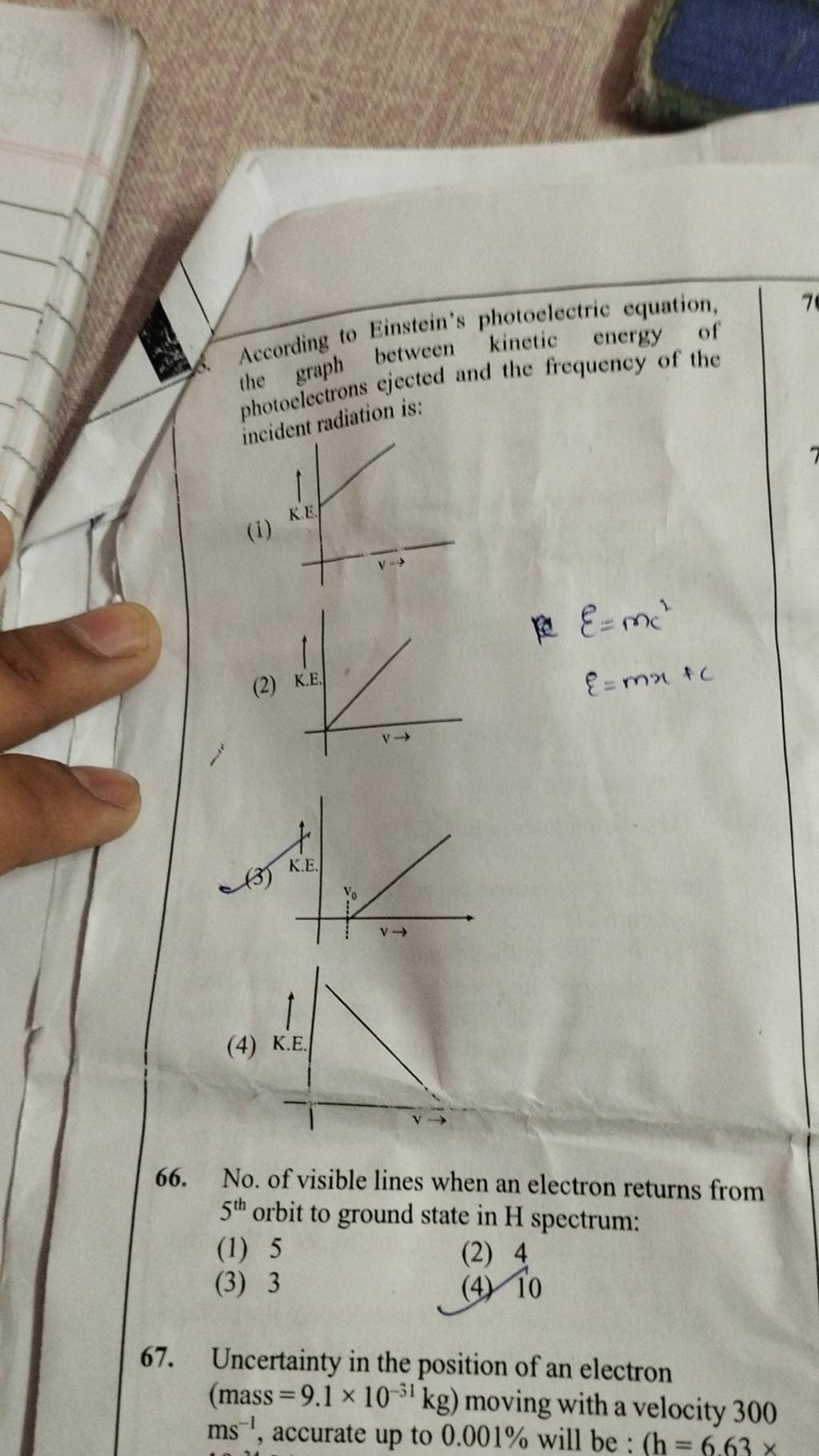 According to Einstein's photoelectric equation, the graph between kinetic..
