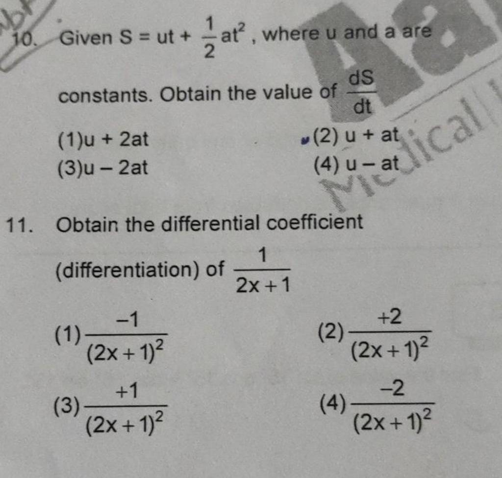 Obtain the differential coefficient (differentiation) of 2x+11 | Filo
