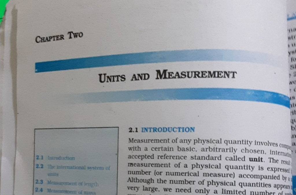 CHAPTER TWO UNITS AND MEASUREMENT 2.1 INTRODUCTION Measurement of any phy..
