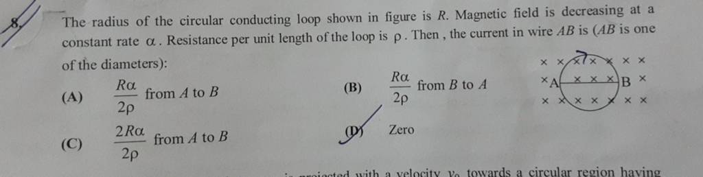 The radius of the circular conducting loop shown in figure is R. Magnetic..