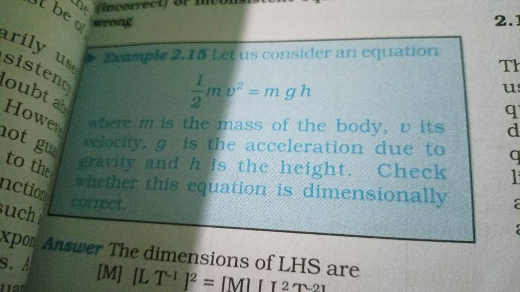 2. - Bample 2. 15 Let us consider an equation 21 mv2=mgh micre m is the m..