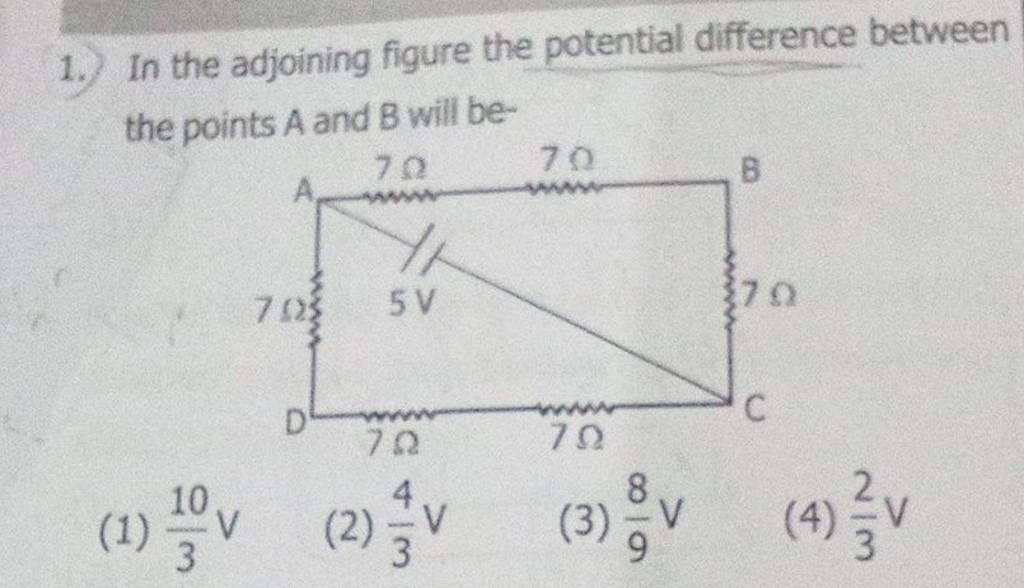 In the adjoining figure the potential difference between the points A and.. In the adjoining figure the potential difference between the points A and..