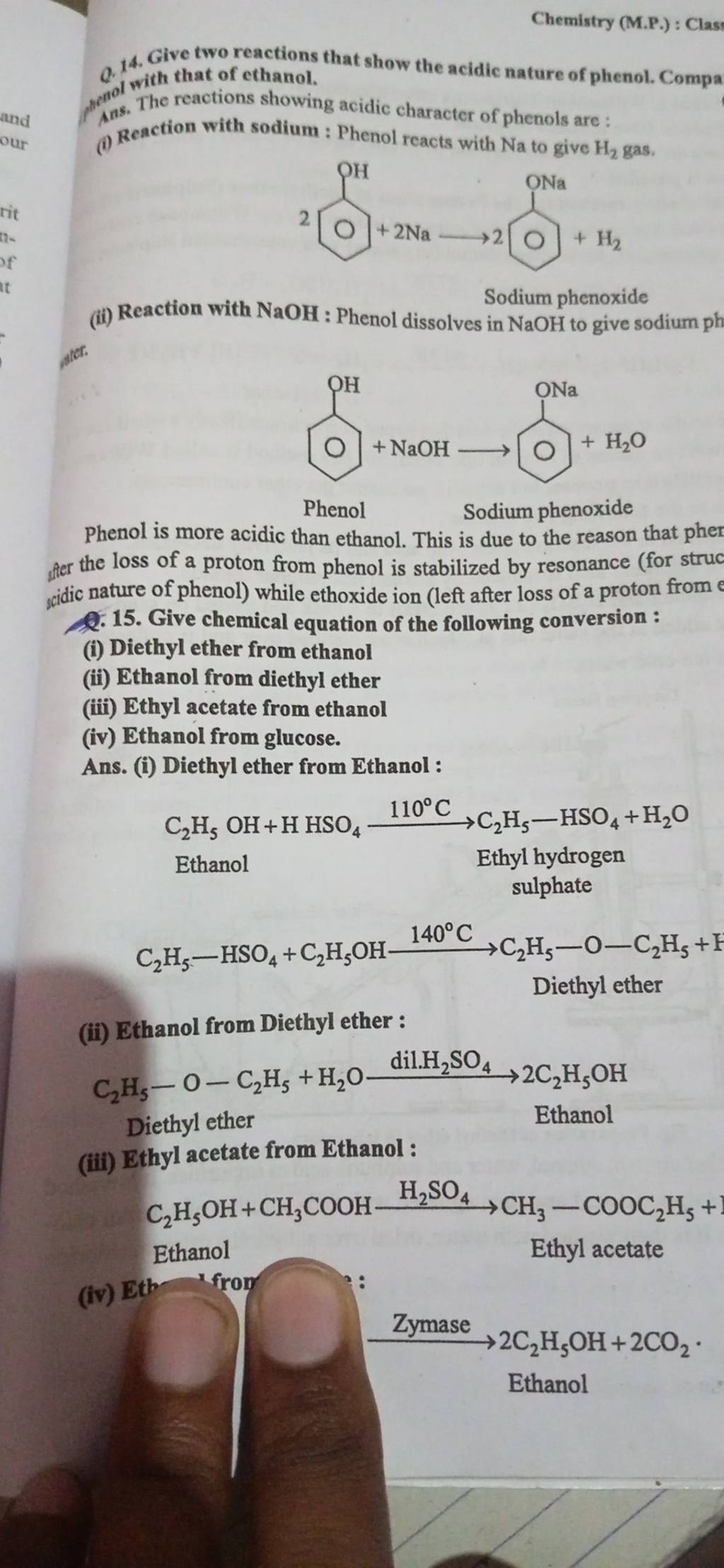 C2 H5 −O−C2 H5 +H2 O dil. 2 SO4 2C2 H5 OH Diethyl ether Ethanol | Filo
