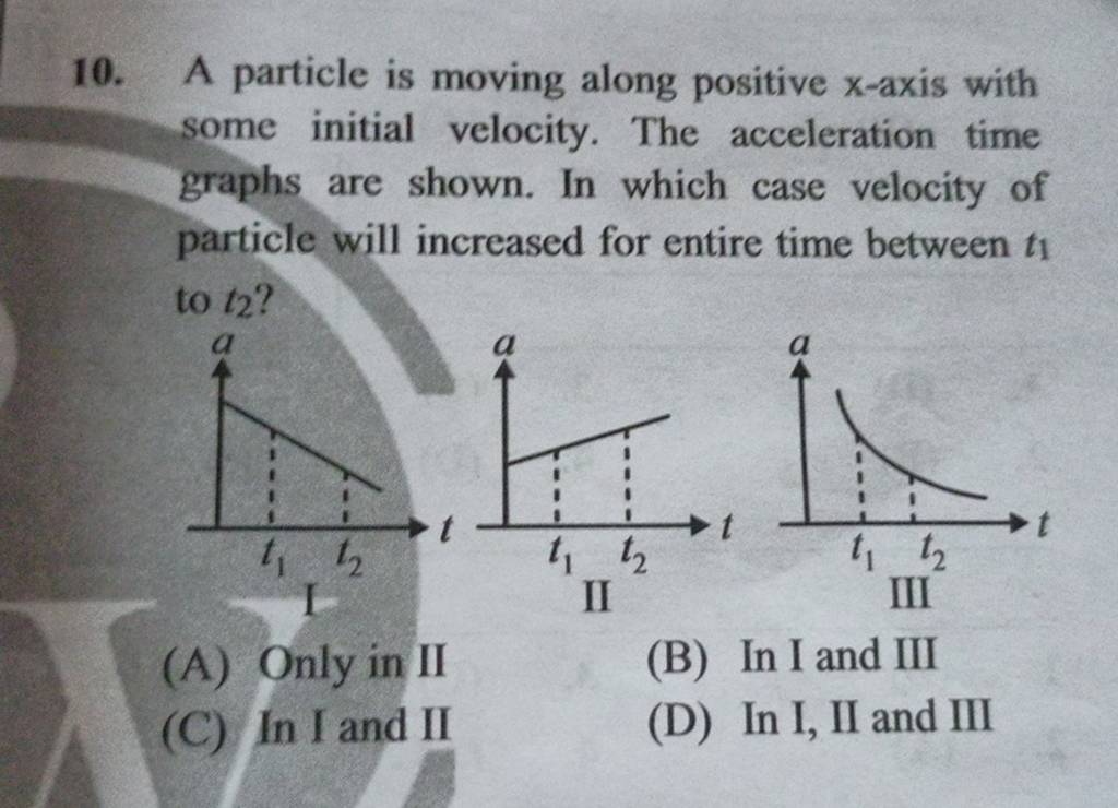 A particle is moving along positive x-axis with some initial velocity. Th..