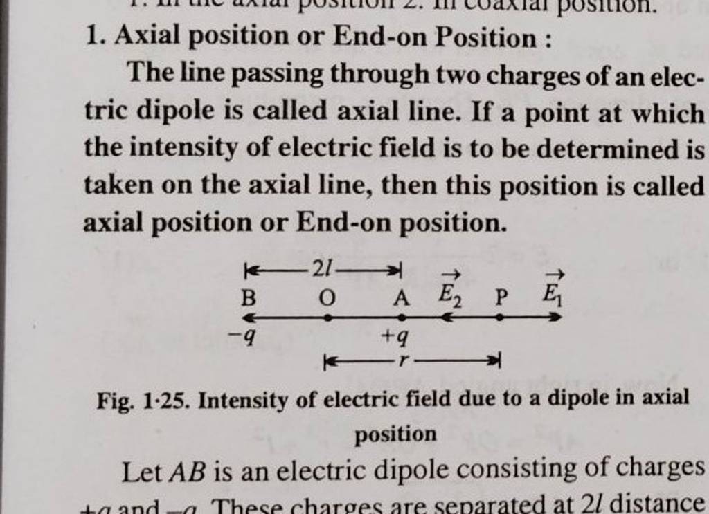 1. Axial position or End-on Position : The line passing through two charg..
