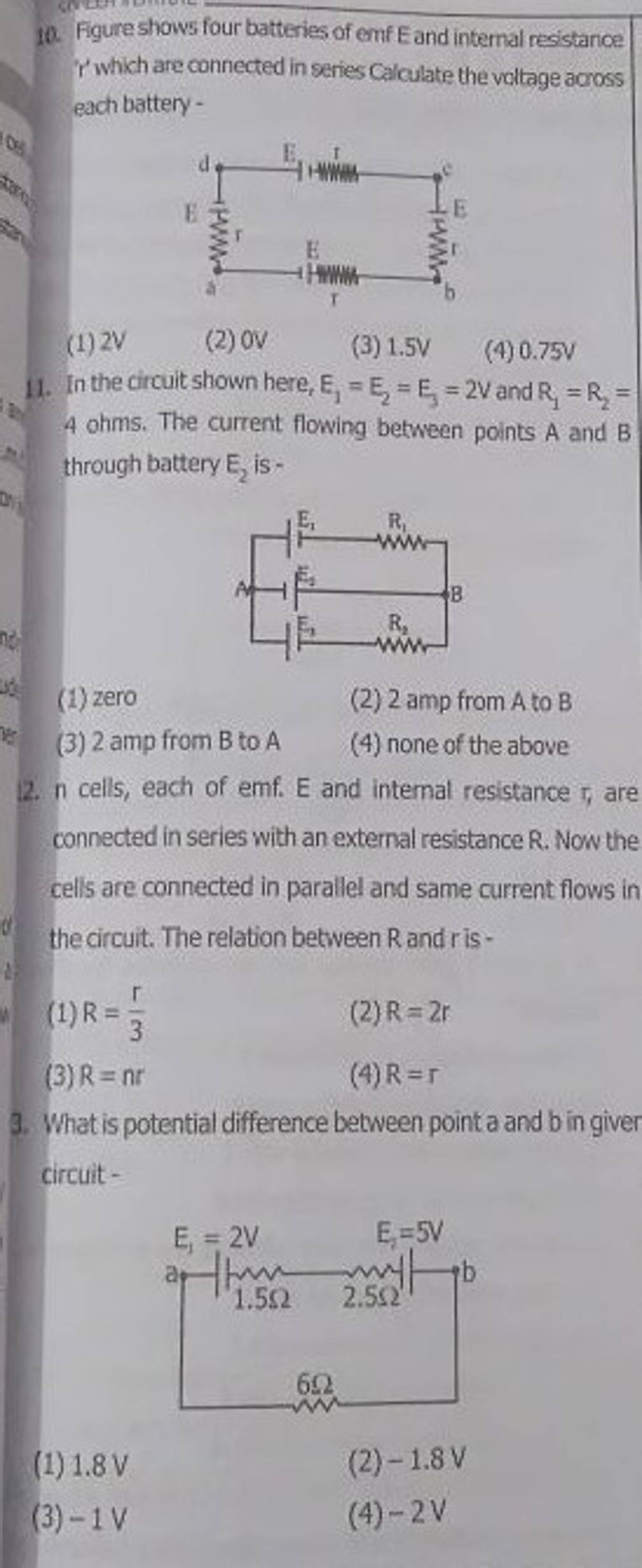 What is potential difference between point a and b in giver circuit