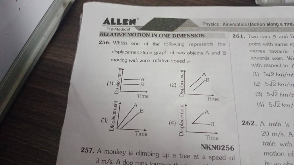 ALLEN Physics : Kinematics (Motion along a strai RELATIVE MOTION IN ONE D..