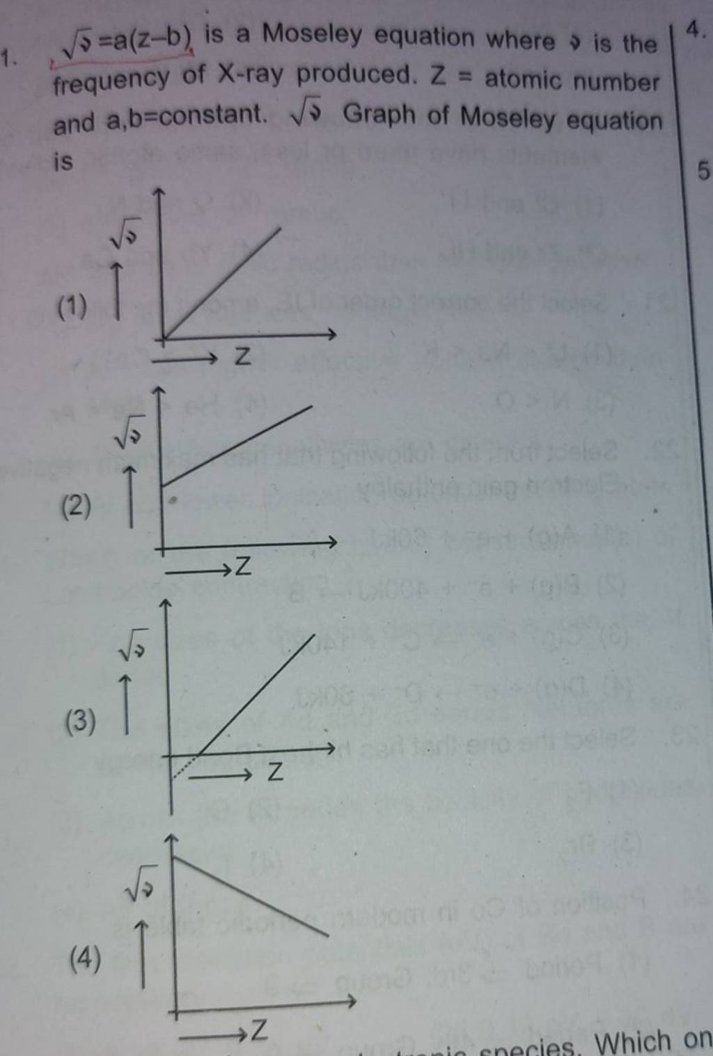 s=a(z−b) is a Moseley equation where ν is the frequency of X-ray produce..