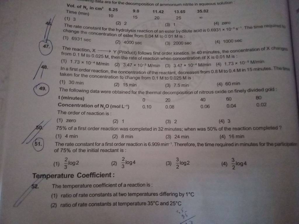 Temperature Coefficient: 52. The temperature coefficient of a reaction is..