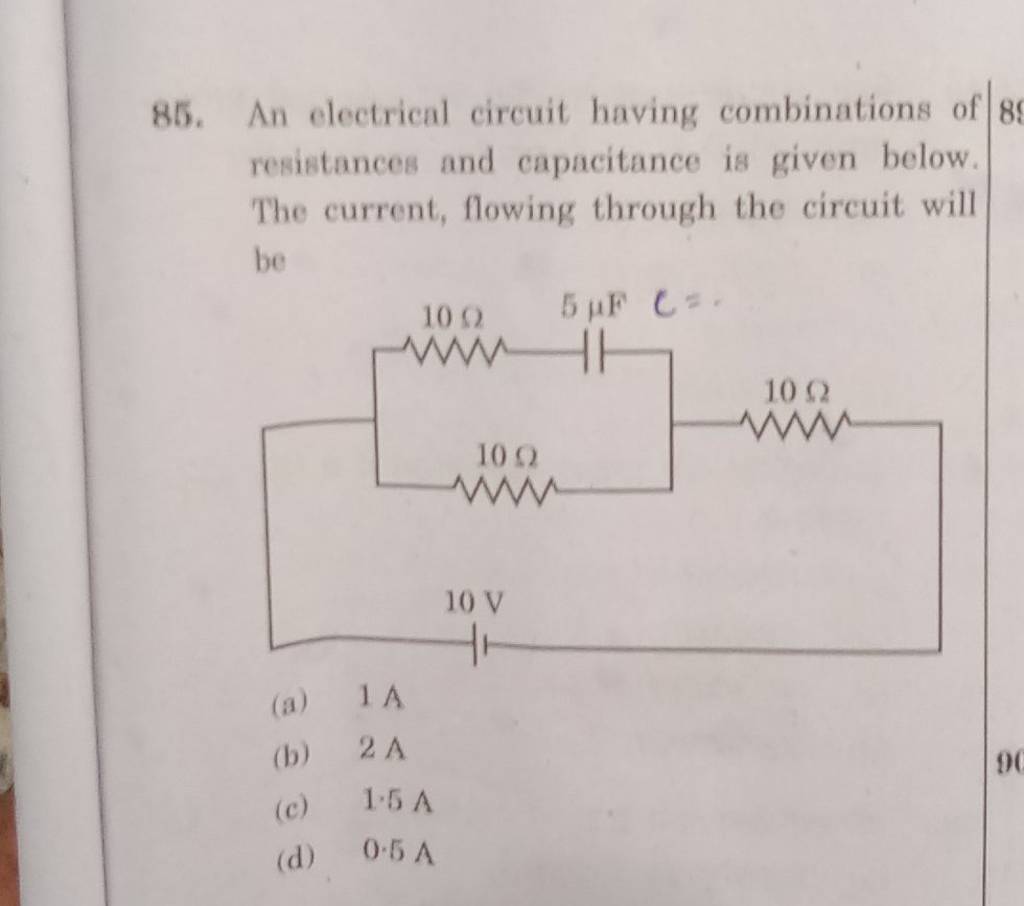 An electrical circuit having combinations of resistances and capacitance