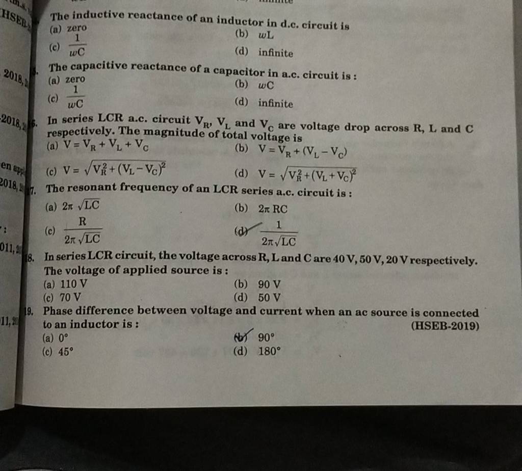 The Inductive Reactance Of An Inductor In D C Circuit Is Filo