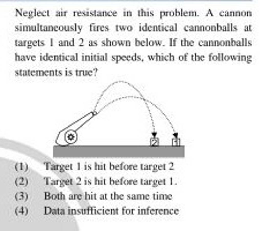 Neglect air resistance in this problem. A cannon simultancously fires two..