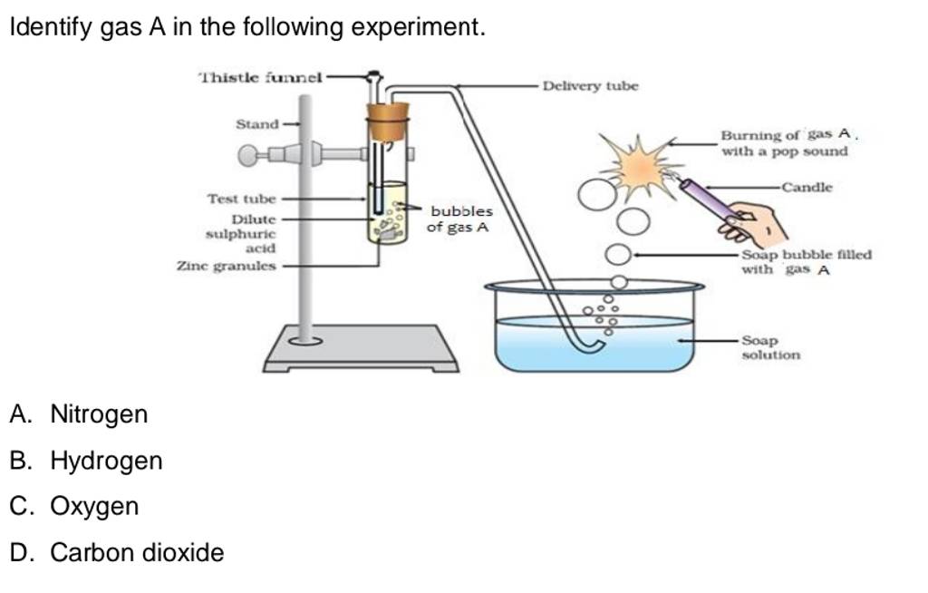 Identify gas A in the following experiment. | Filo Identify gas A in the following experiment. | Filo