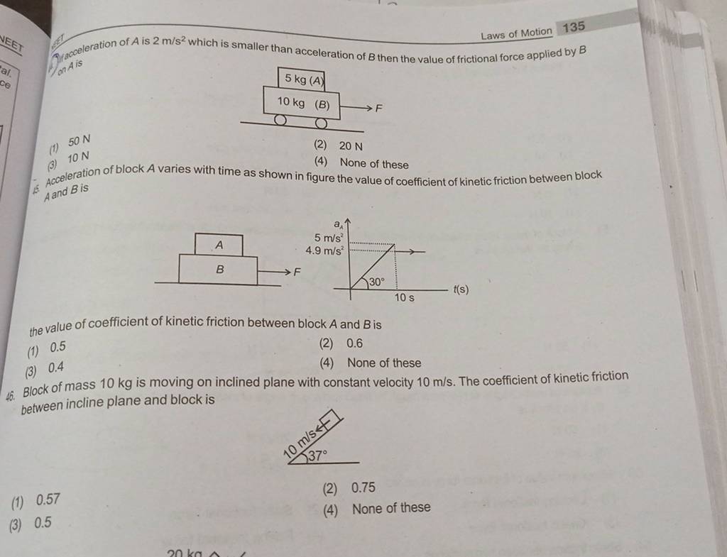 the value of coefficient of kinetic friction between block A and B is..
