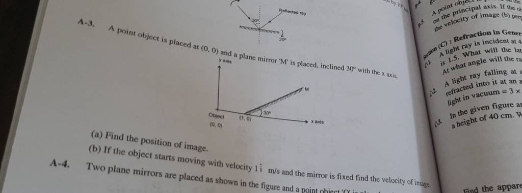 A 3 A Point Object Is Placed At 00 And A Plane Mirror M Is Placed 