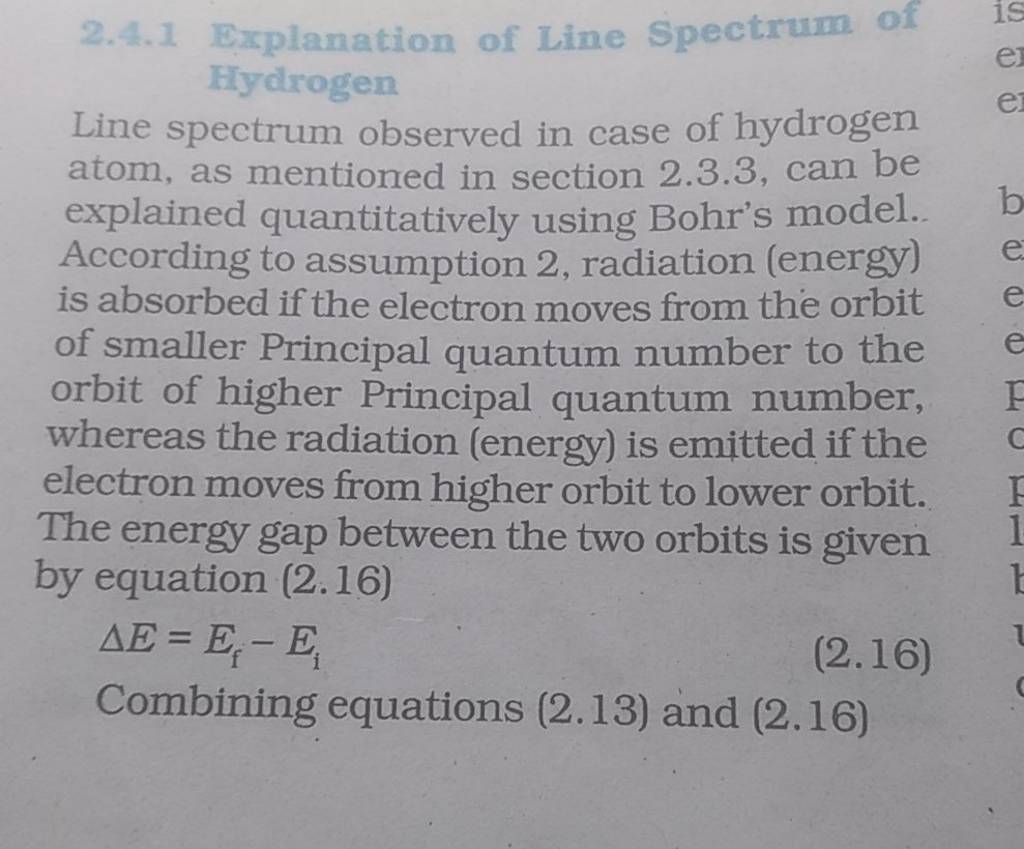 2.4.1 Explanation of Line Spectrum of Hydrogen Line spectrum observed in