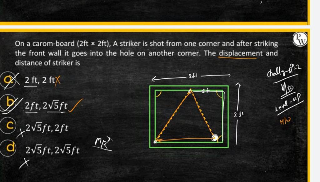 On a carom-board (2ft×2ft), A striker is shot from one corner and after s..