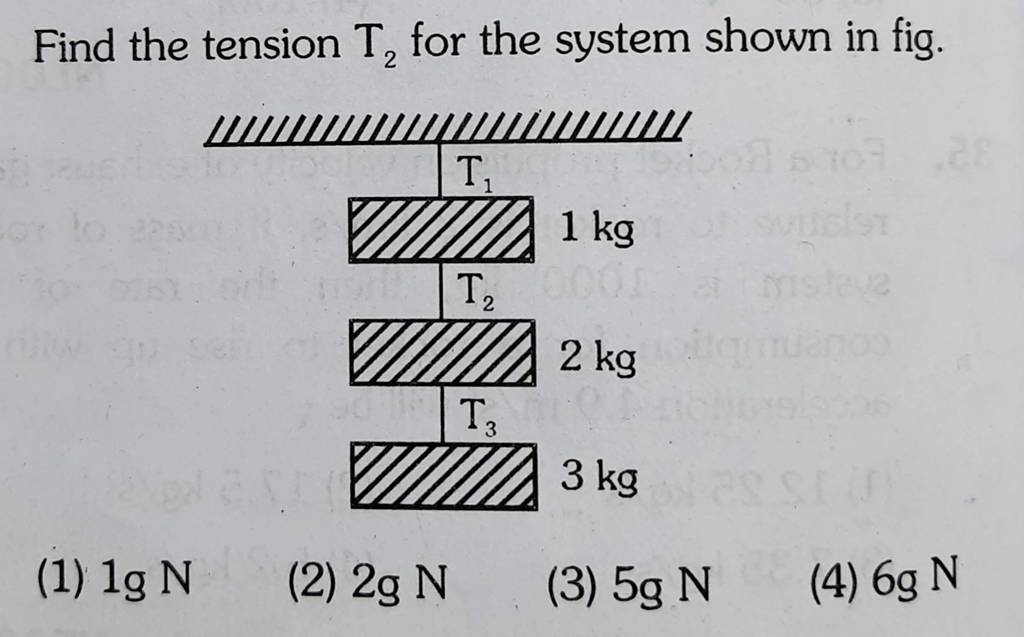 Find the tension T2 for the system shown in fig. WIIIIIUIIIIII. | Filo