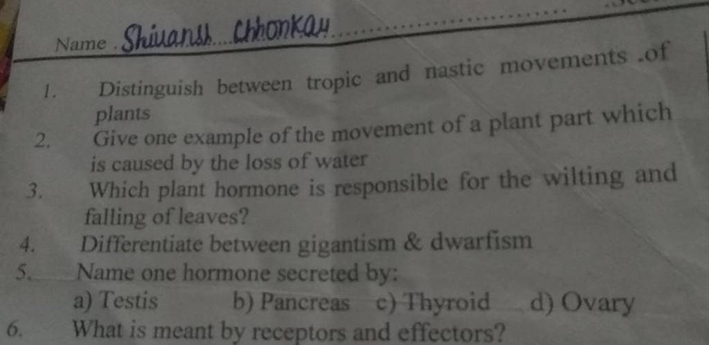 Shillansh Chhonka4 1. Distinguish between tropic and nastic movements .of..