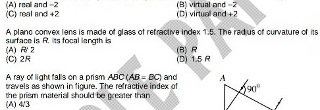 A Plano Convex Lens Is Made Of Glass Of Refractive Index 1 5 The Radius