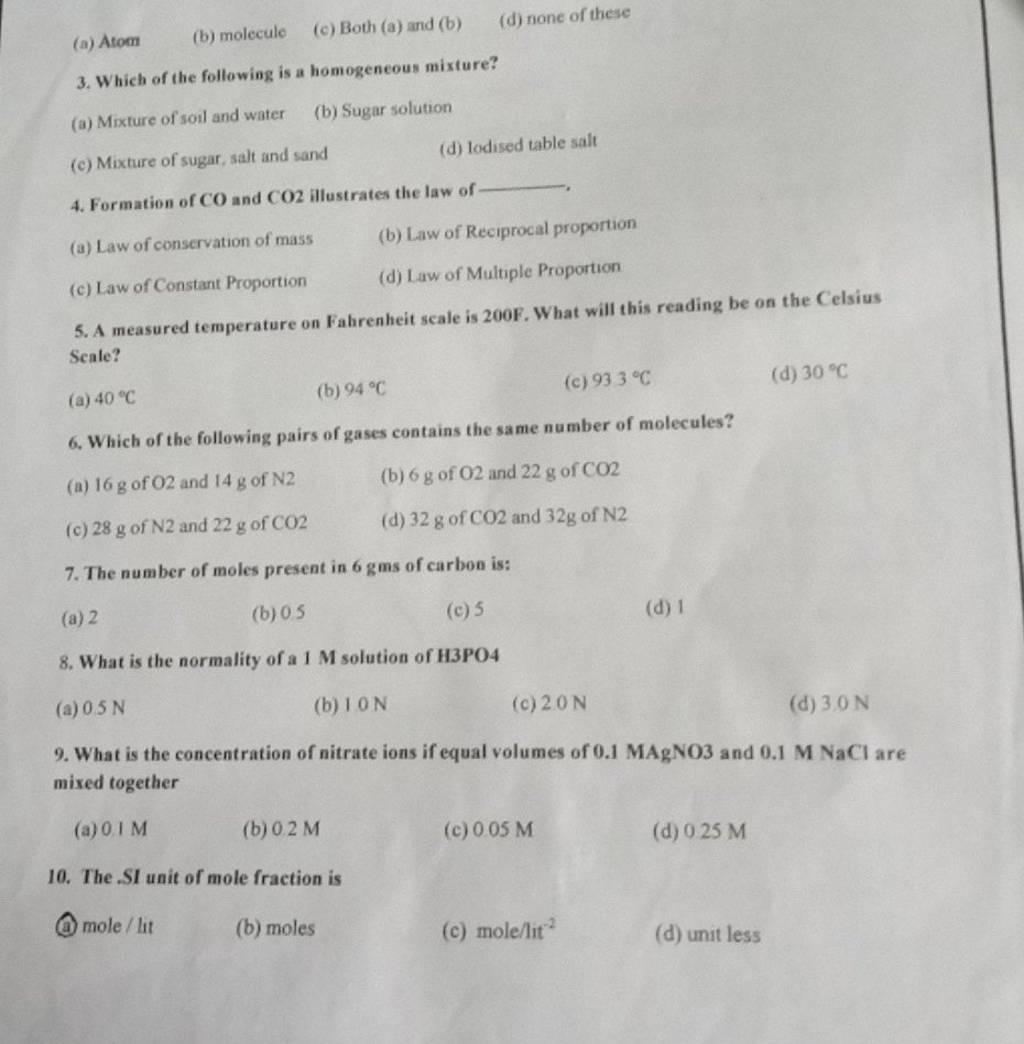 Formation of CO and CO2 illustrates the law of | Filo