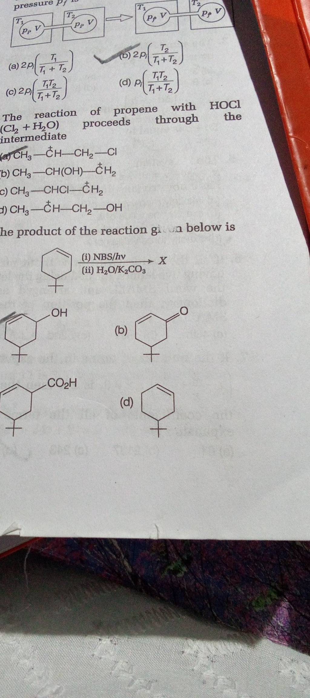 CH3 −CHCl−C2 d) CH3 −CH−CH2 −OH he product of the reaction gi a below i..