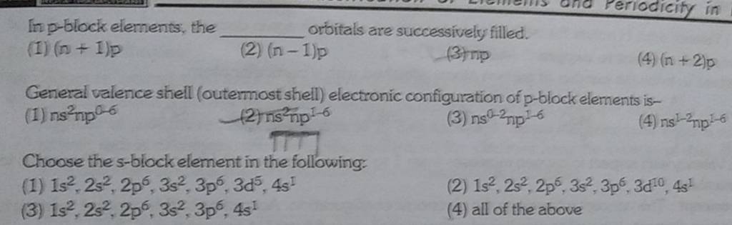 General valence shell (outermost shell) electronic configuration of p-blo..
