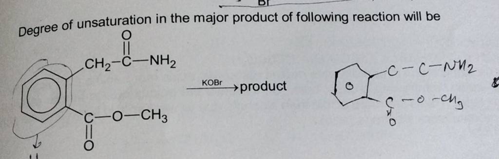 Degree of unsaturation in the major product of following reaction will be..
