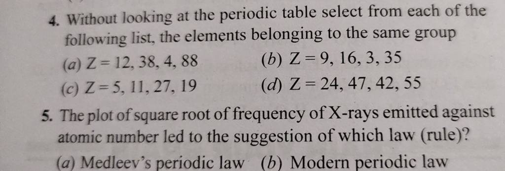 The plot of square root of frequency of X-rays emitted against atomic num..