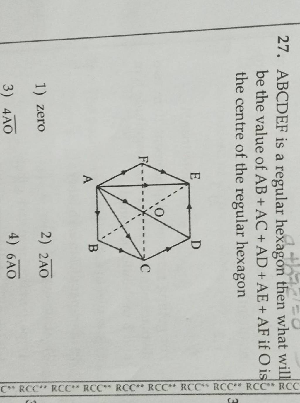 ABCDEF is a regular hexagon then what will be the value of AB+AC+AD+AE+AF..