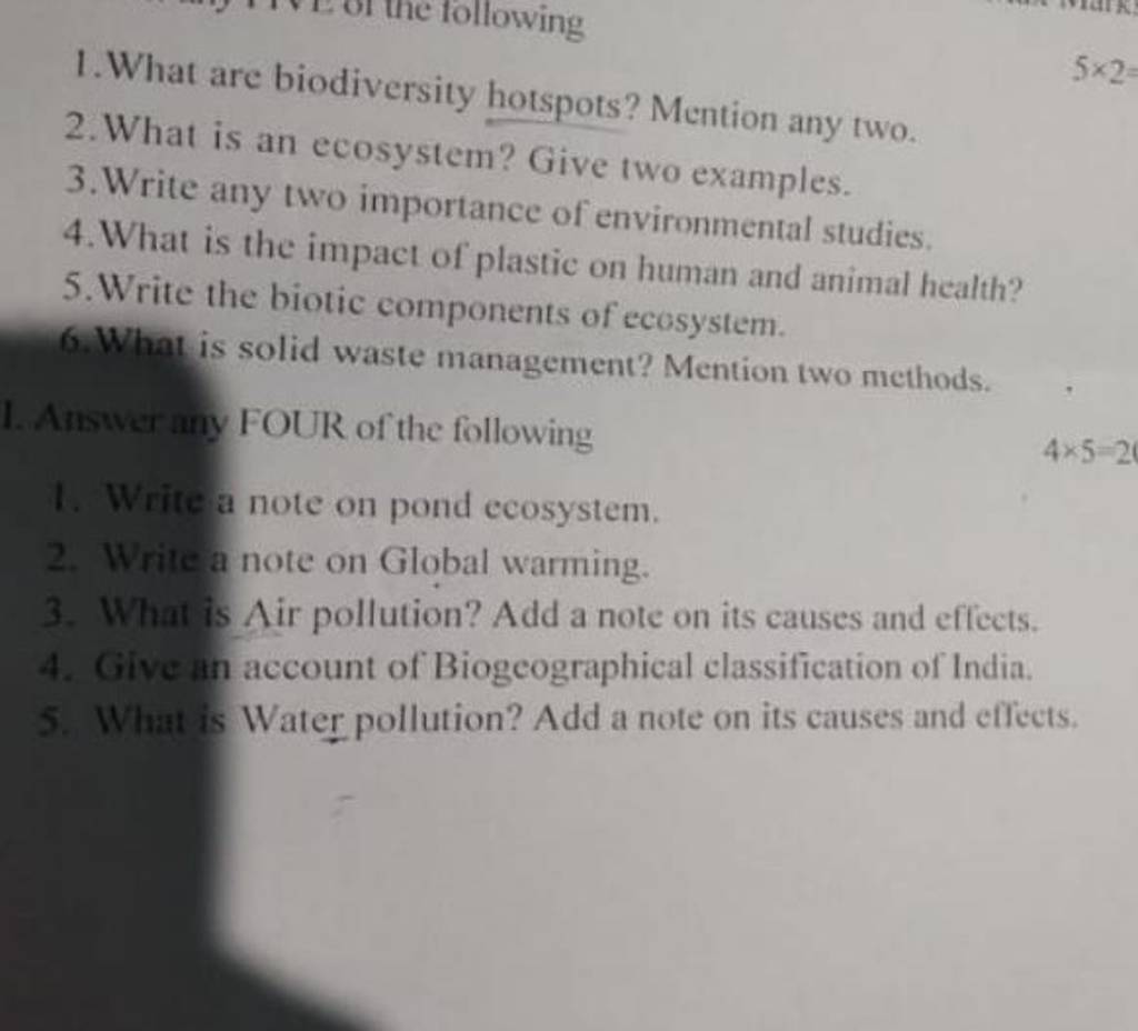 2.What is an ecosystem? Give two examples. | Filo