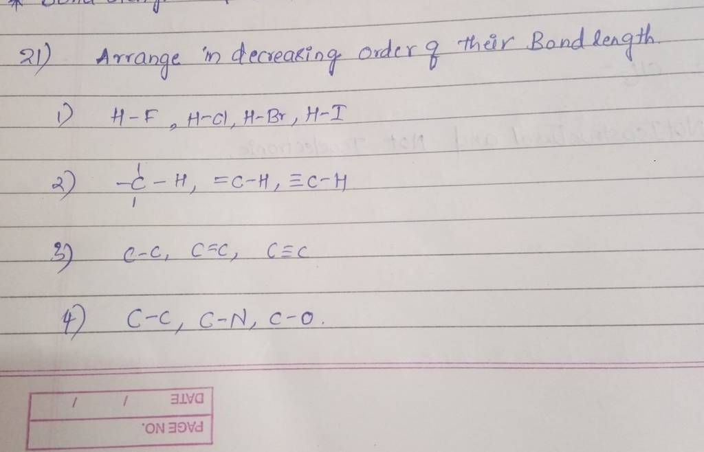 Arrange in decreasing order q their Bond length. | Filo