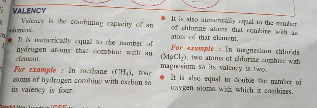 VALENCY Valency is the combining capacity of an of chlorine atoms that co..