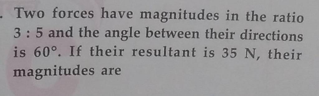 Two Forces Have Magnitudes In The Ratio 3 5 And The Angle Between Their D