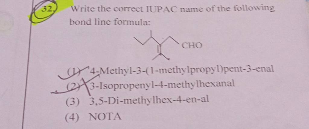 Write the correct IUPAC name of the following bond line formula: | Filo