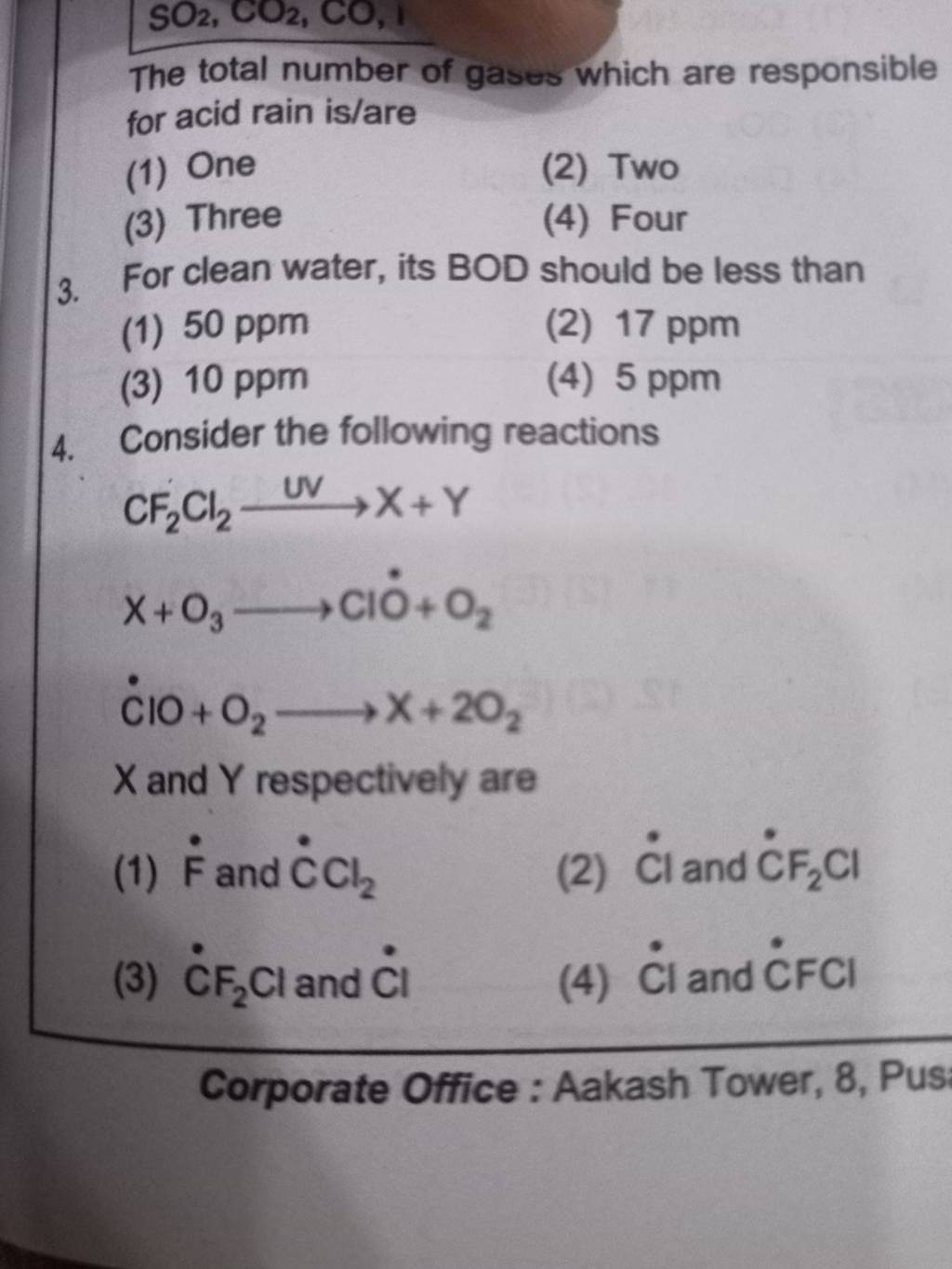 Consider the following reactions CF2 Cl2 UN X+Y X+O3 ClO+O2 ClO+O2 X+..