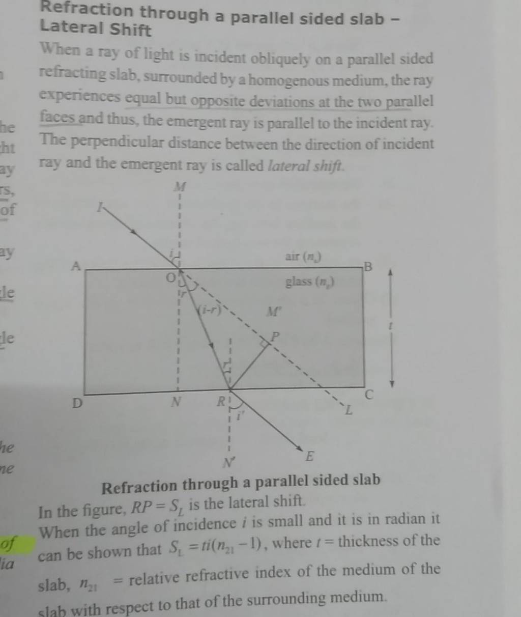Refraction through a parallel sided slab Lateral Shift | Filo