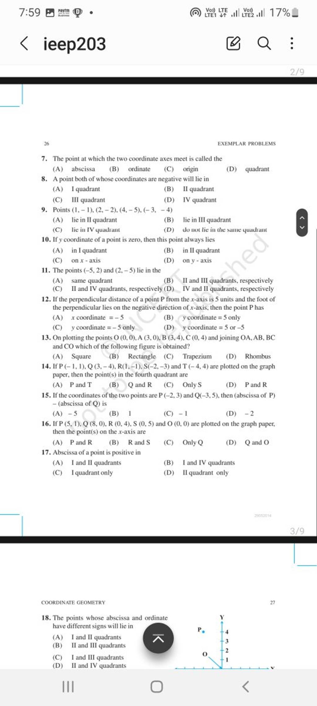 If the perpendicular distance of a point P from the x-axis is 5 units and..