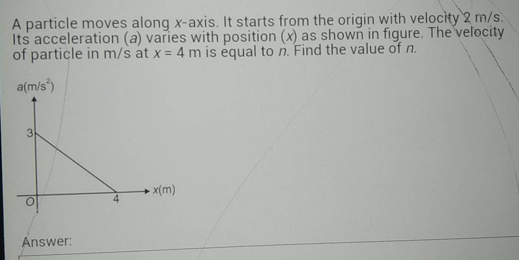 A particle moves along x-axis. It starts from the origin with velocity 8
