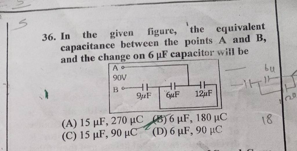 36. In the given figure, the equivalent capacitance between the points A