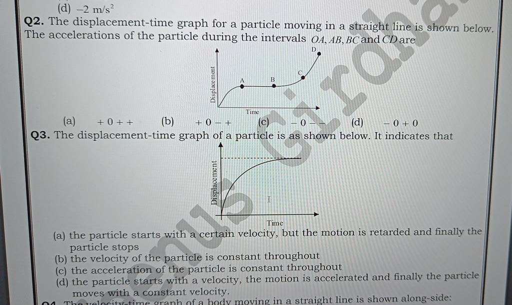 Q3. The displacement-time graph of a particle is as shown below. It indic..