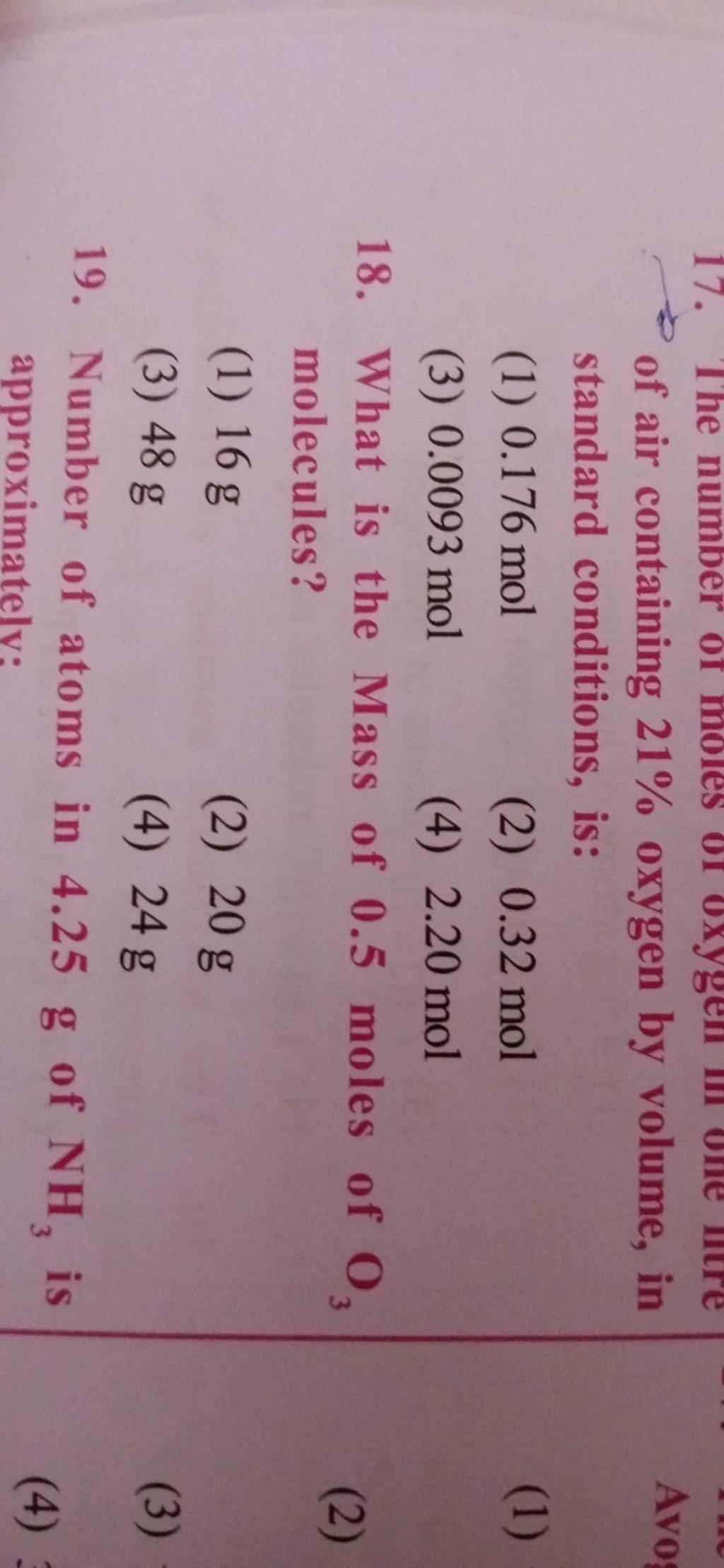 of air containing 21% oxygen by volume, in standard conditions, is:..