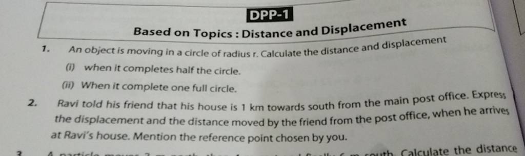 Based on Topics : Distance and Displacement | Filo