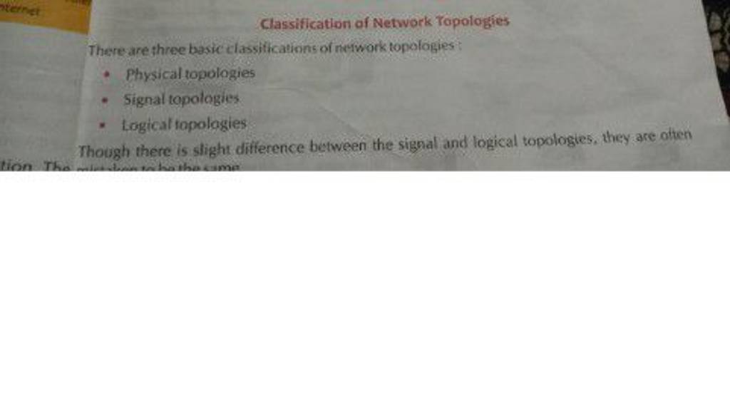 Classification Of Network Topologies There Are Three Basic Classitication