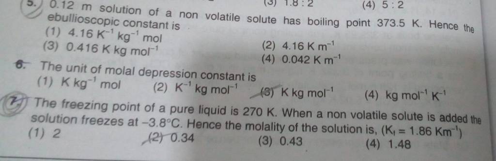 The unit of molal depression constant is | Filo