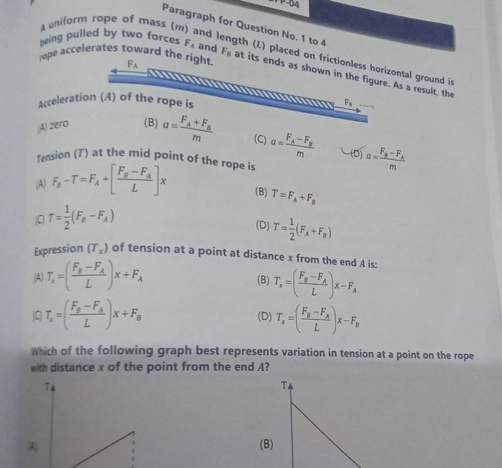 Which of the following graph best represents variation in tension at a po.. Which of the following graph best represents variation in tension at a po..