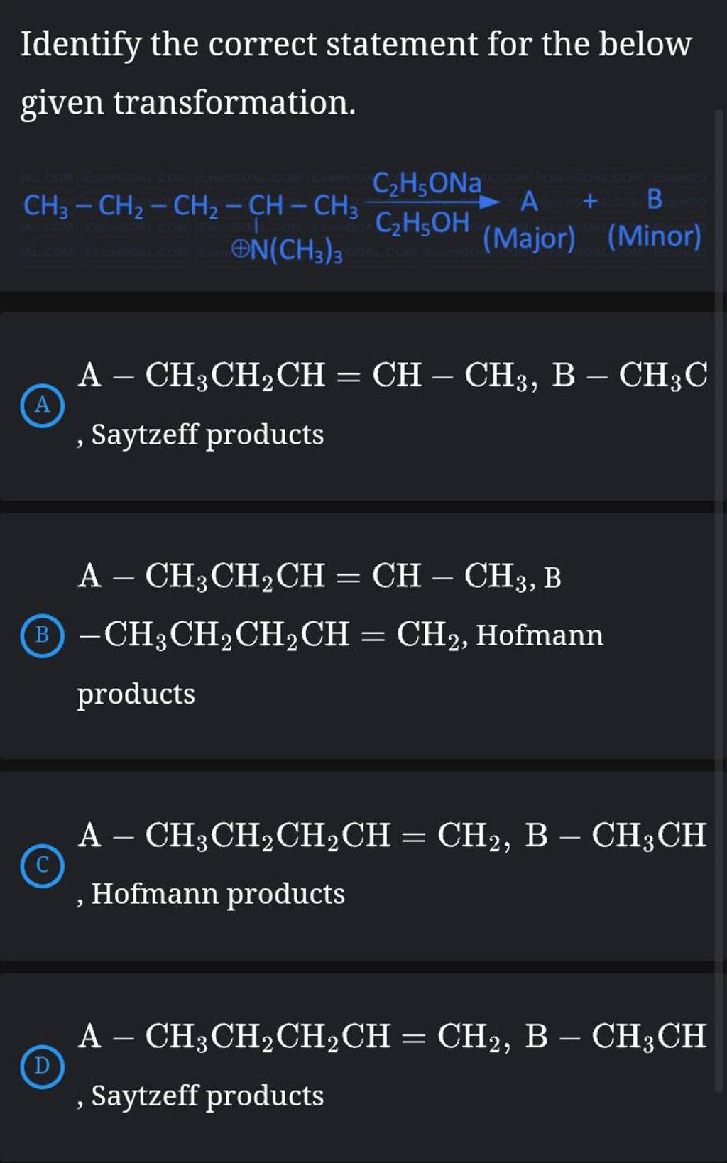 Identify the correct statement for the below given transformation. (A) A−..