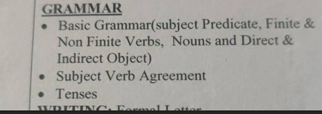 GRAMMAR - Basic Grammar(subject Predicate, Finite \& Non Finite Verbs, No..