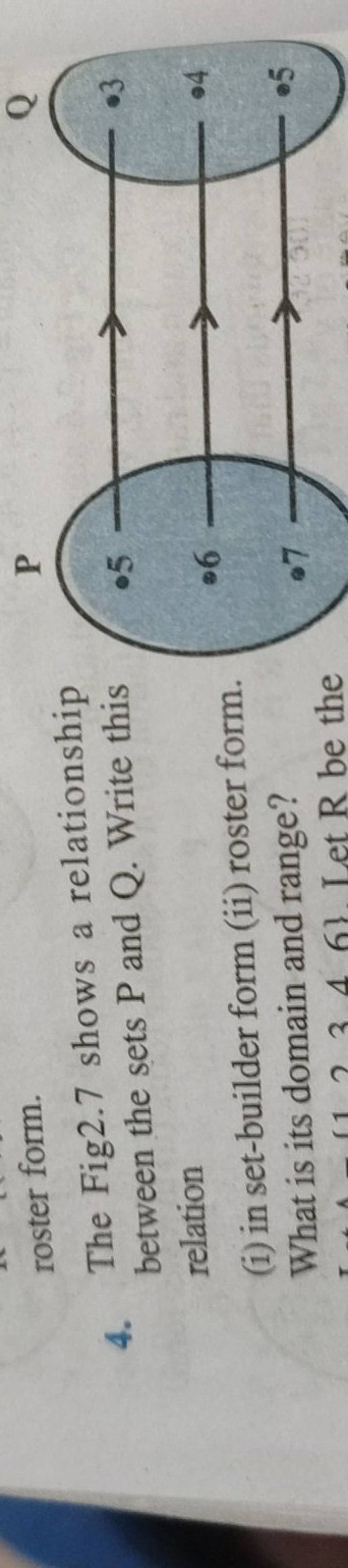 roster form. 4. The Fig2.7 shows a relationship between the sets P and Q...