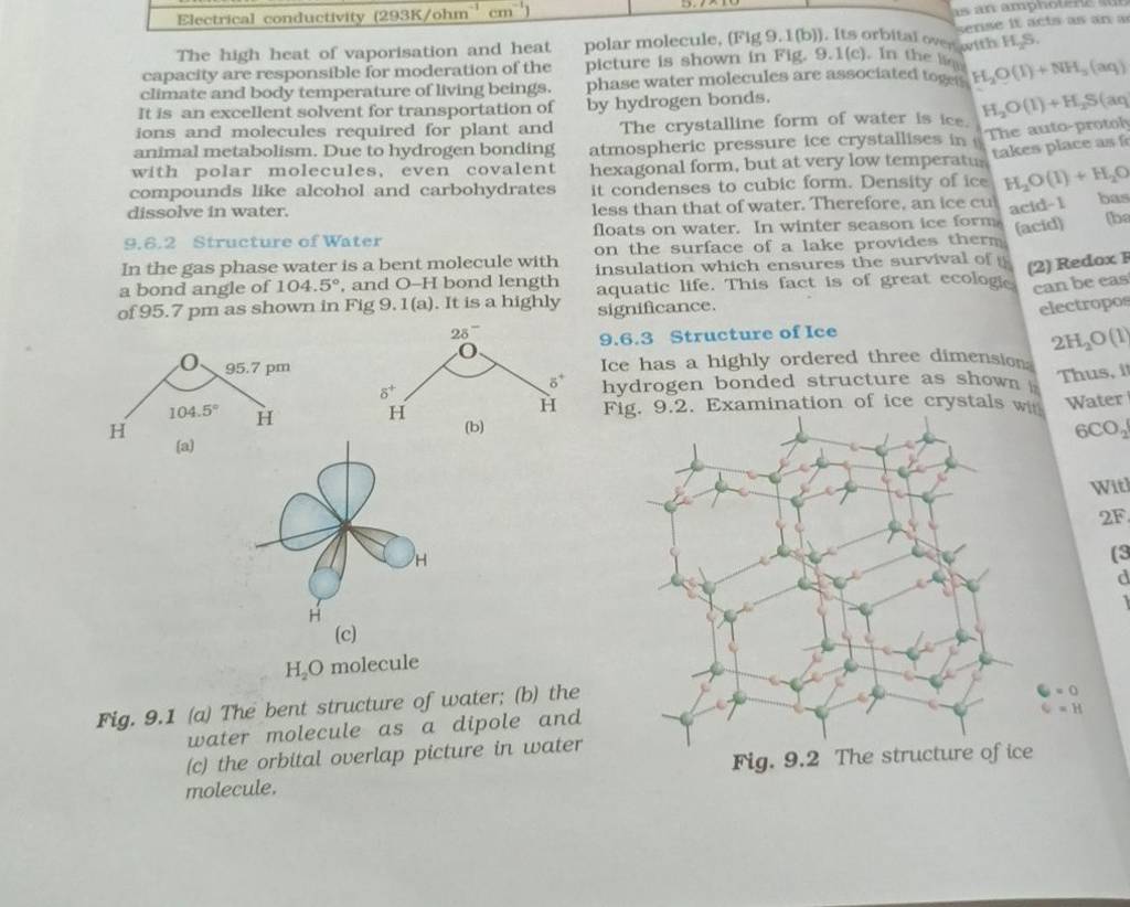 (c) H2 O molecule Fig. 9.1 (a) The bent structure of water; (b) the water..